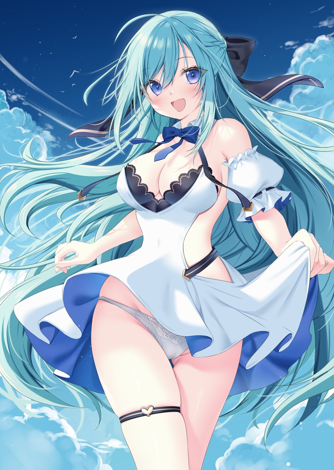 yoruhoshi owl emori miku project emori miku cameltoe dress garter no bra pantsu skirt lift ...